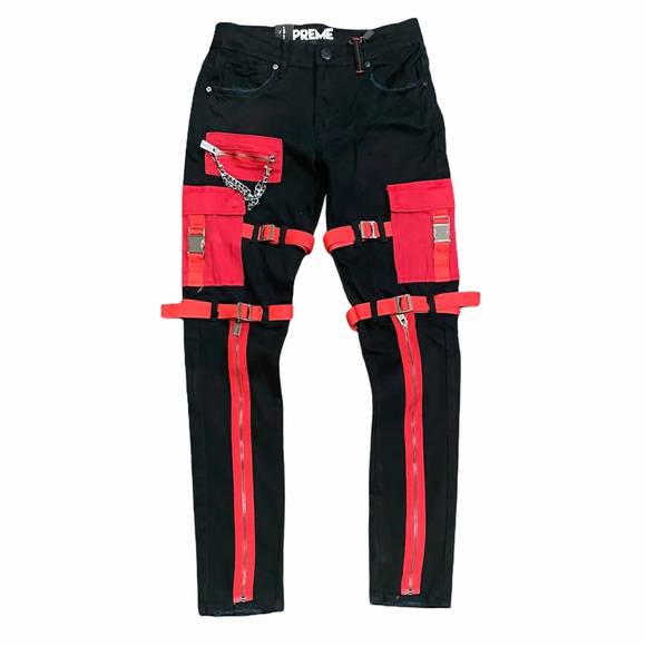PREME | Jeans | New Preme Mens Strapped Cargo Jean In Blackred | Poshmark